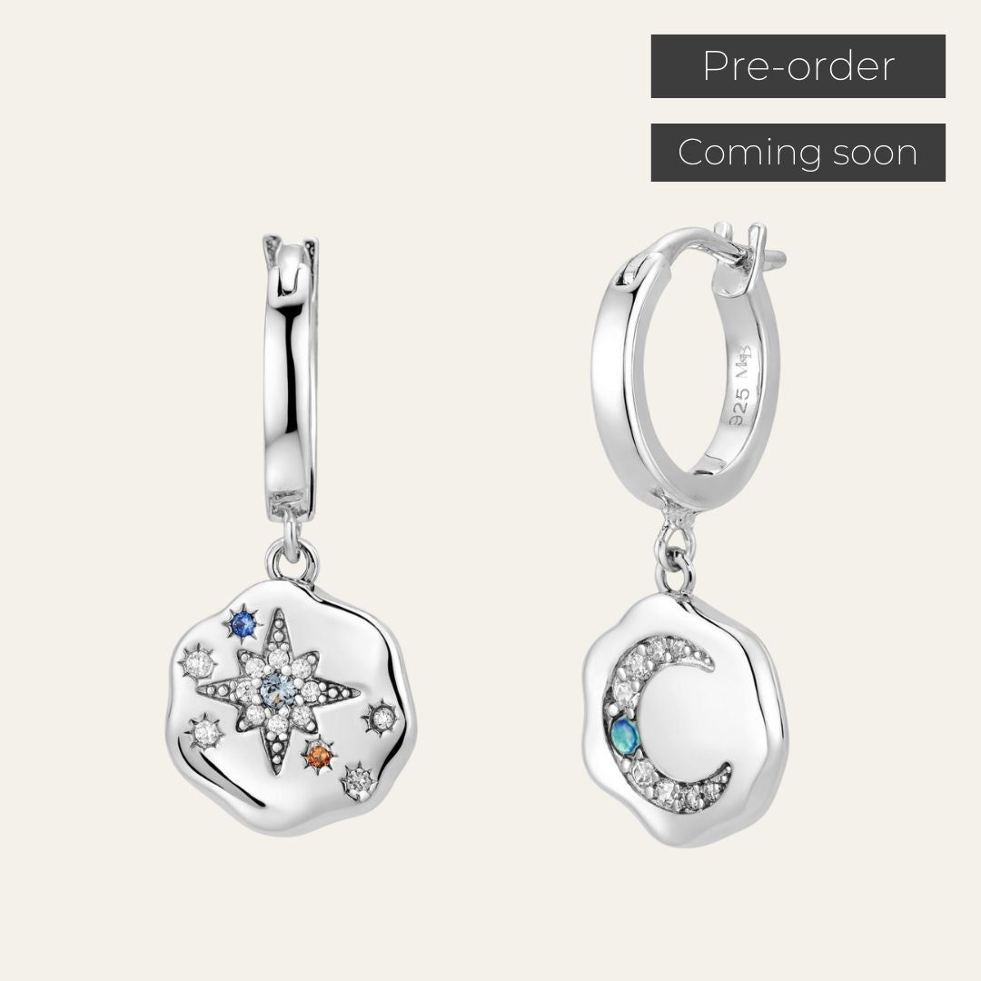 My Sun, Moon & Stars Drop Earrings in Silver – mettleandbloom
