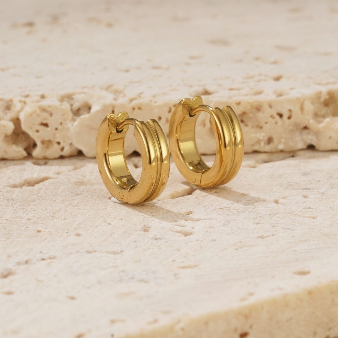 Mettle & Bloom | 18k Gold Plated Gold Barrel Huggies Jewellery | Life ...